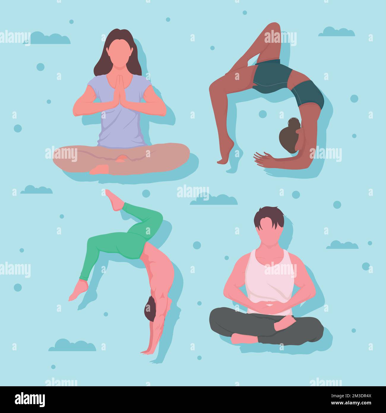 four young persons practicing yoga characters Stock Vector Image & Art ...