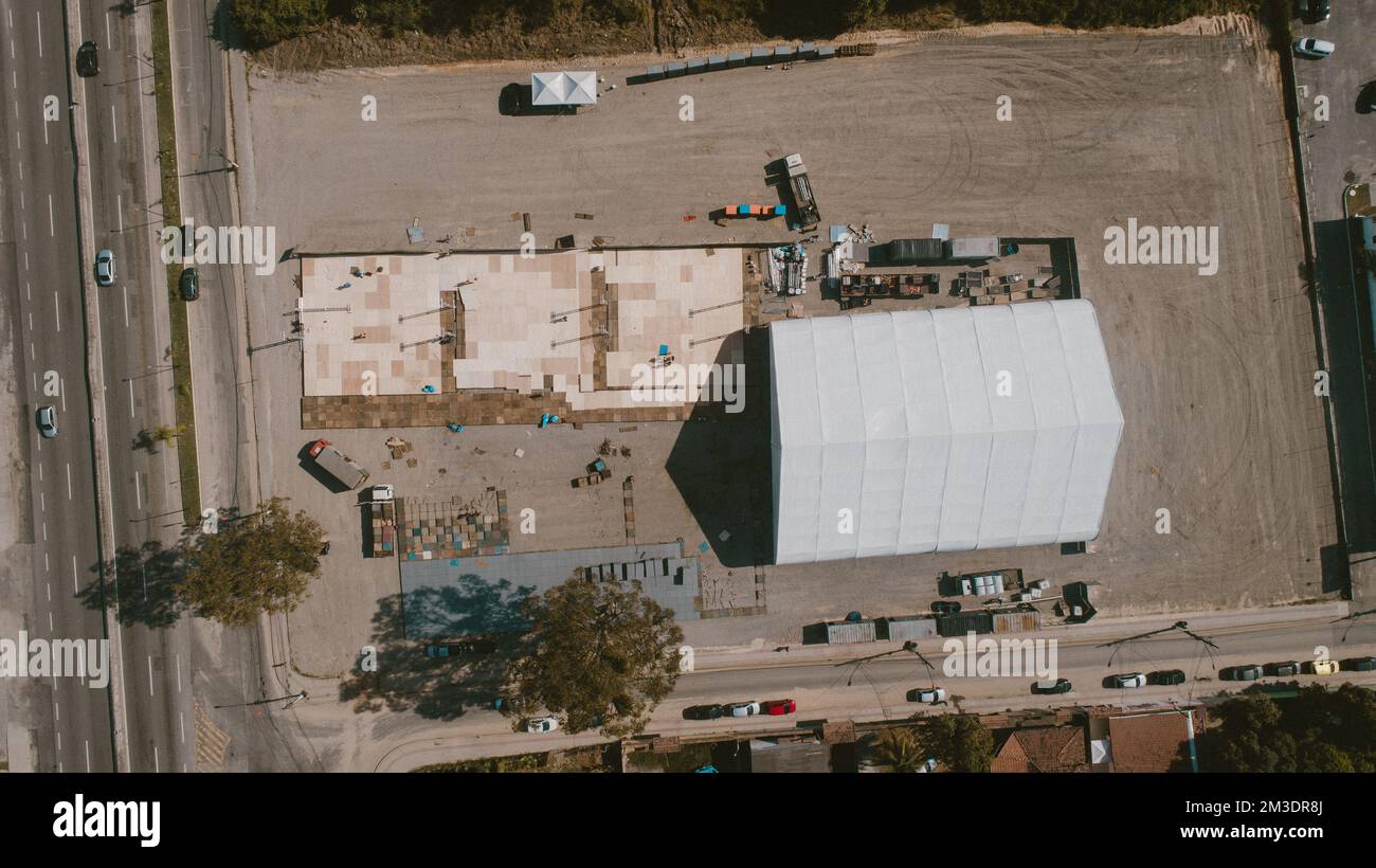 An aerial view of a padel court in a park in Rio de Janeiro, Brazil ...