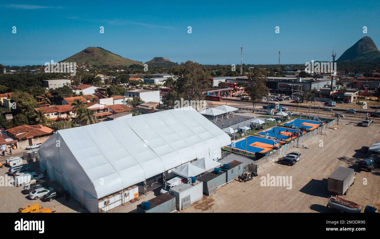 An aerial view of a padel court in a park in Rio de Janeiro, Brazil ...