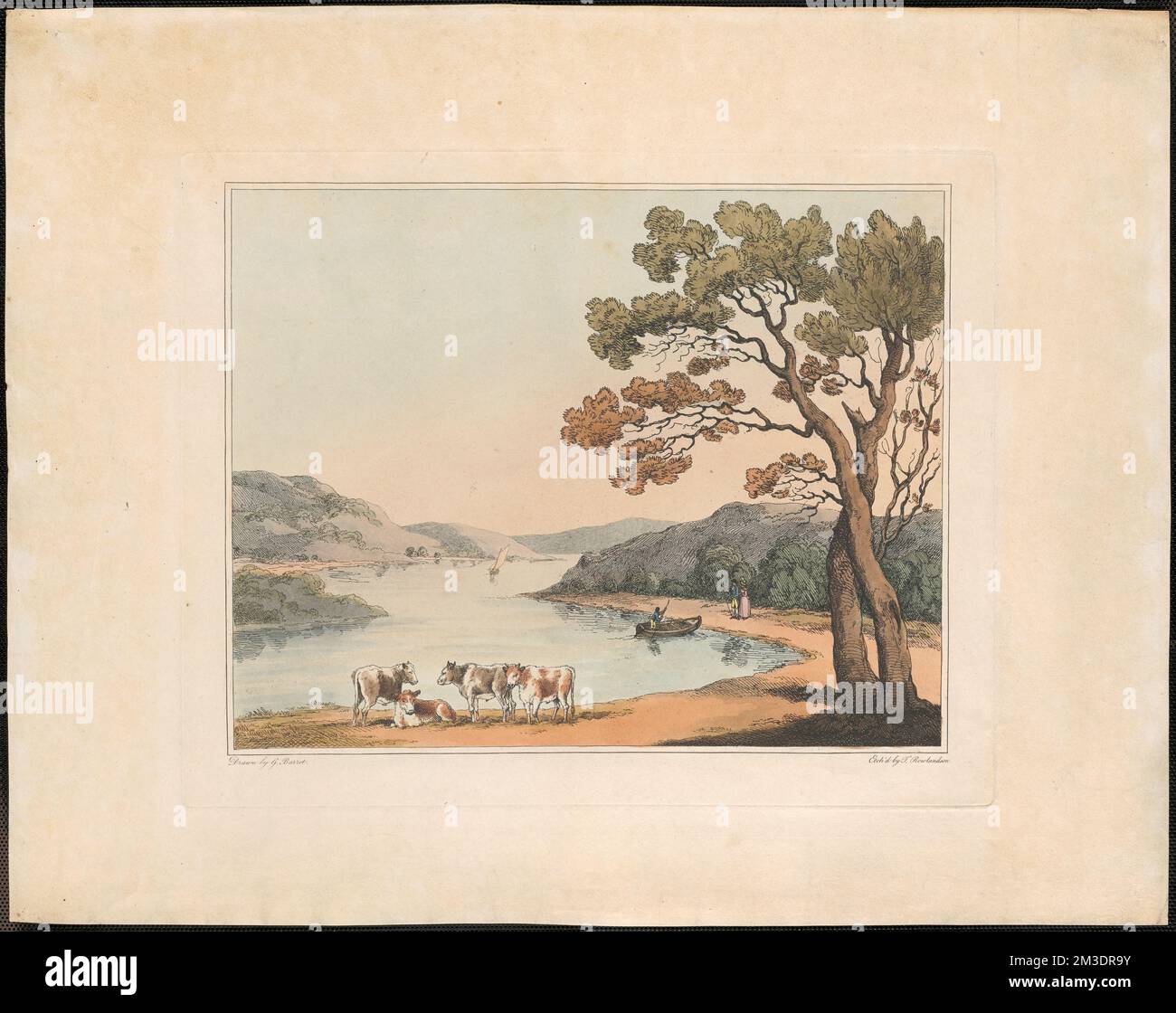 Lake scene , Lakes & ponds, Cattle, Boats, Trees. Thomas Rowlandson ...