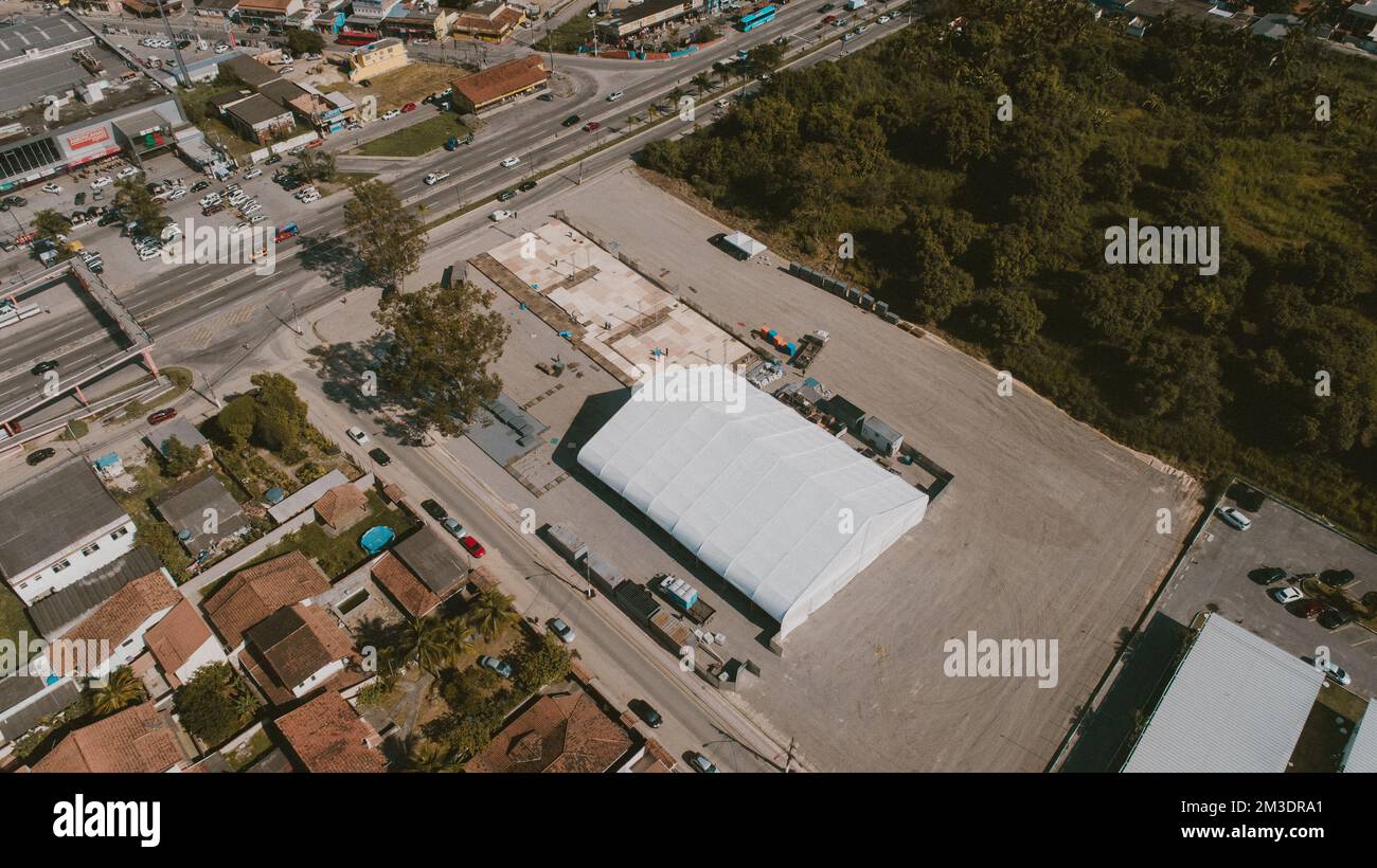 An aerial view of a padel court in a park in Rio de Janeiro, Brazil ...