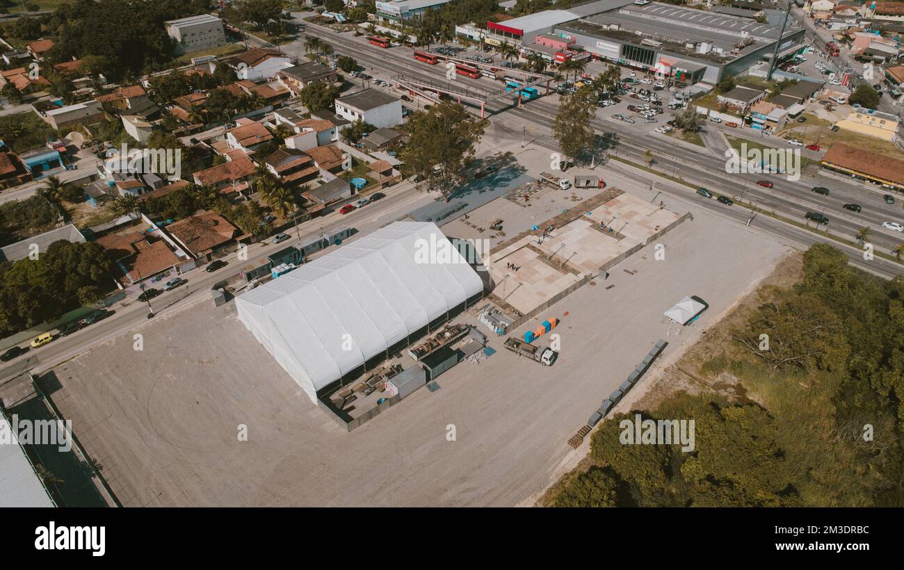 An aerial view of a padel court in a park in Rio de Janeiro, Brazil ...