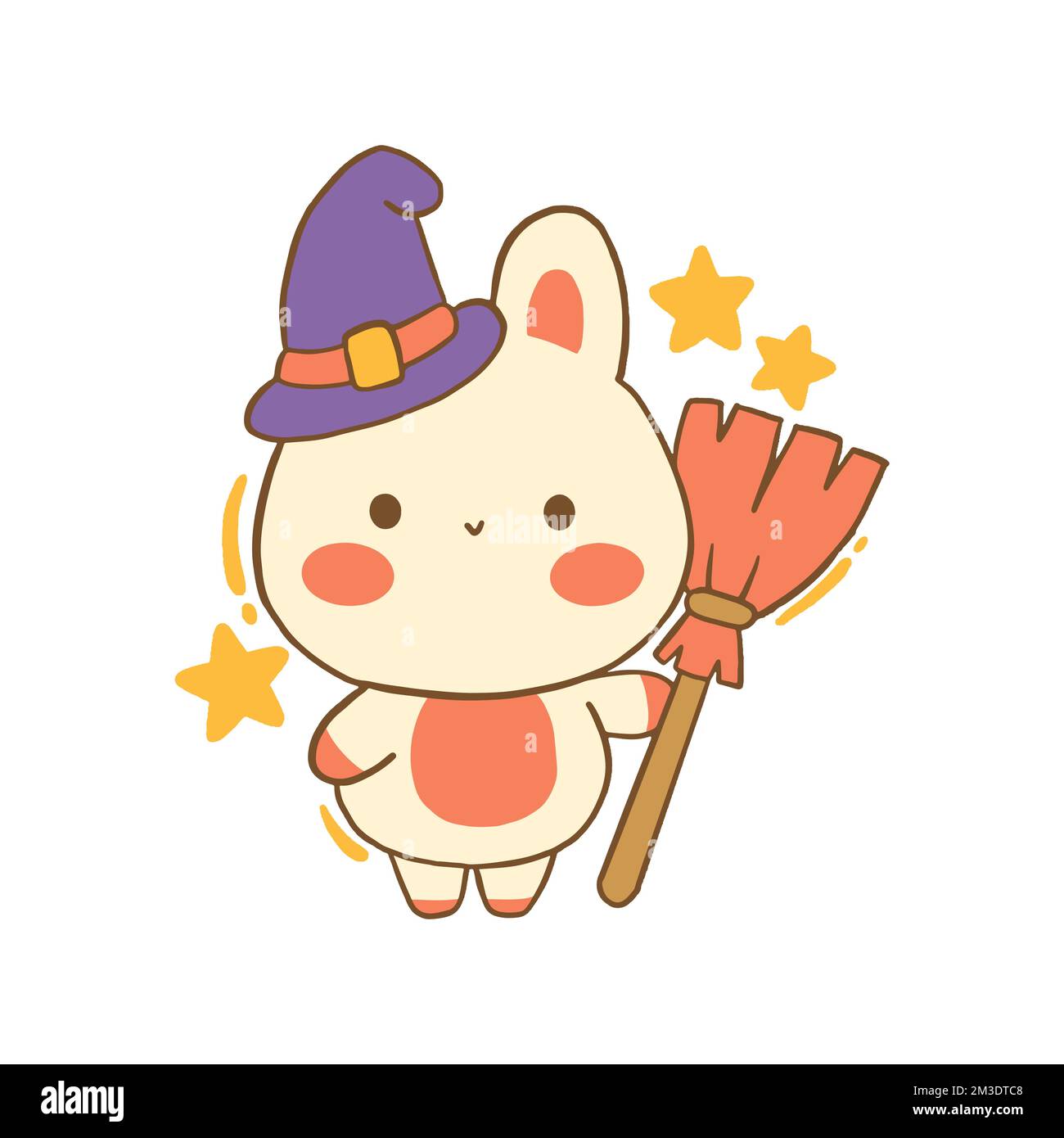 A vector of a cute Halloween bunny with a purple hat and broom Stock ...
