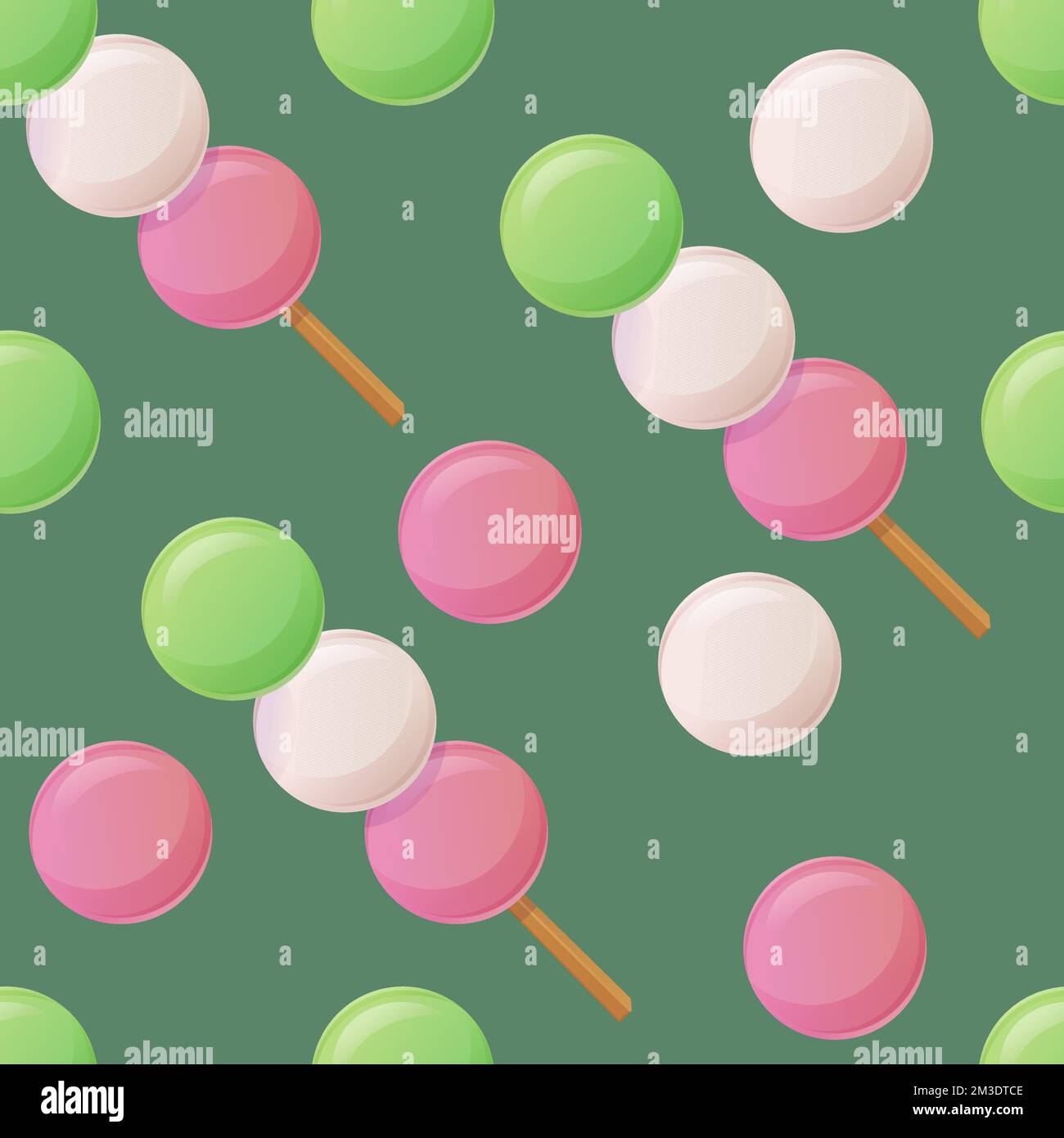 Japanese three Dango on a skewer seamless pattern. Asian food ...