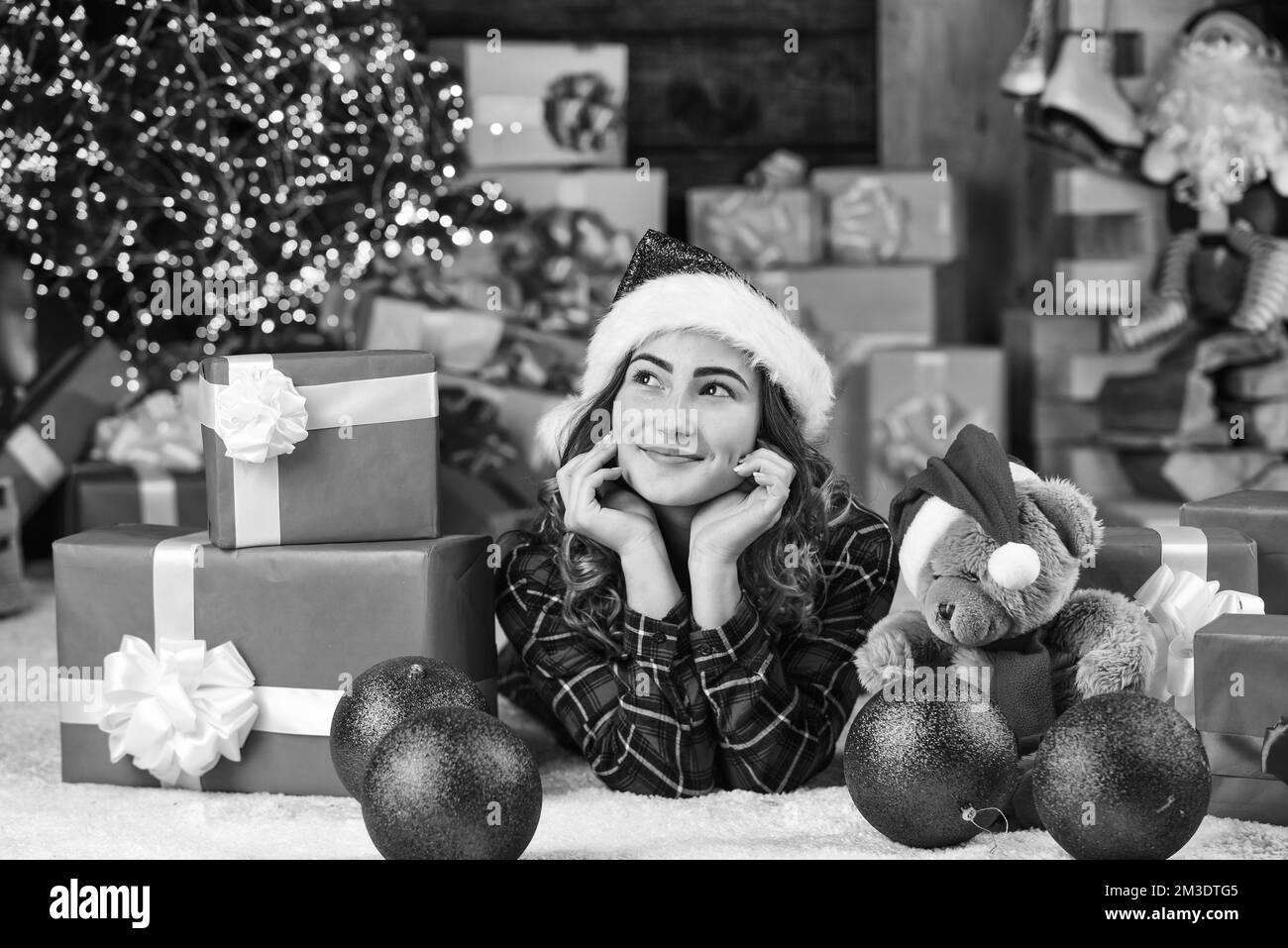 Happy new year teddy Black and White Stock Photos & Images - Alamy