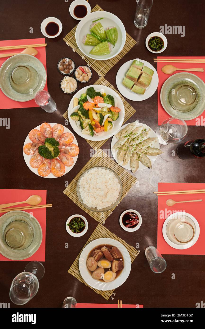 Traditional dishes served for Tet family dinner, view from above Stock ...