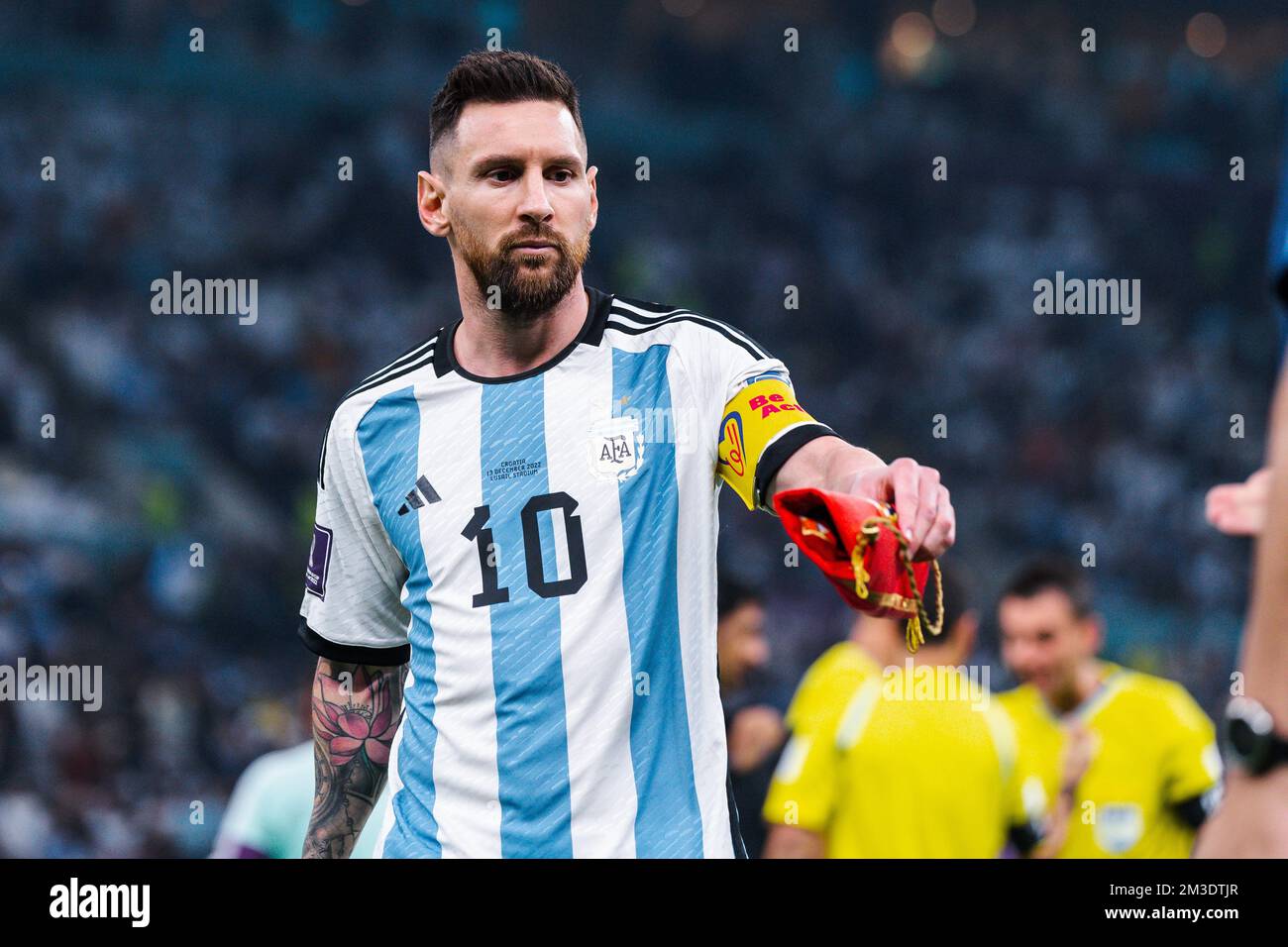 LUSAIL, QATAR - DECEMBER 13: Lionel Messi at the start of the Semifinal ...