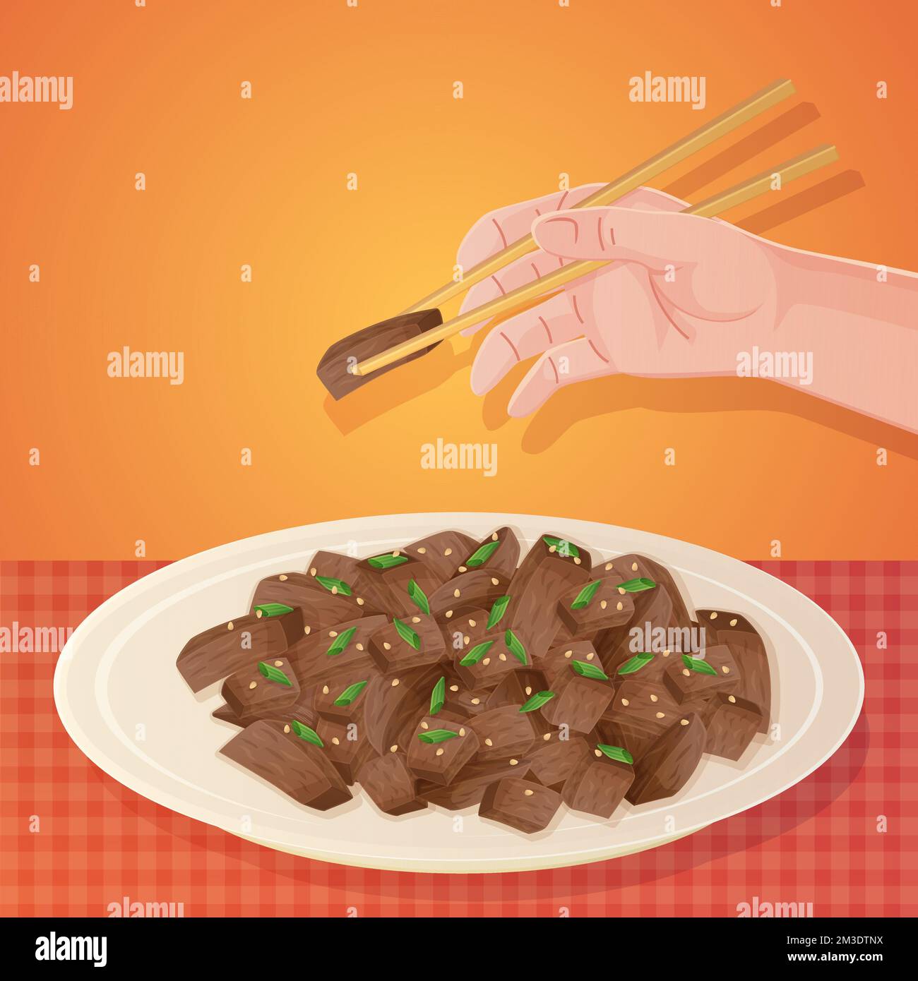 Hand with chopsticks taking out korean bulgogi dish. Asian food ...