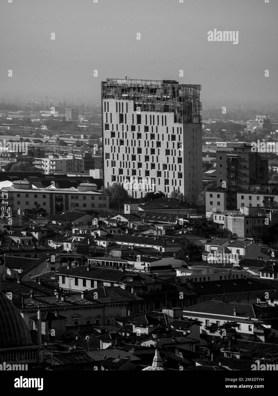 Brescia, Italy - November 2022 Hill top view of Brixia city scenic pano ...