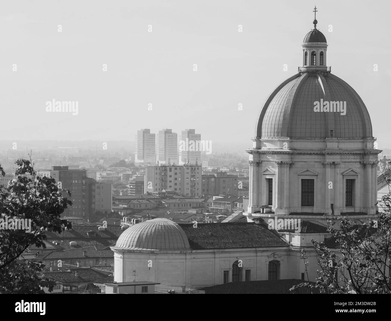 Brescia, Italy - November 2022 Hill top view of Brixia city scenic pano ...