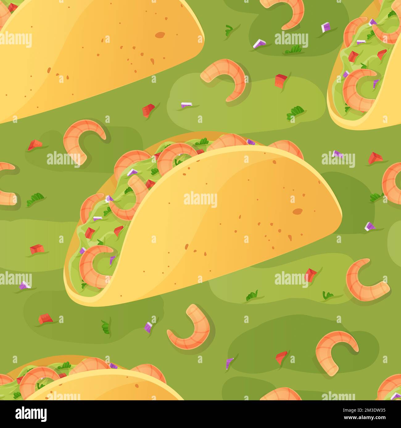 Mexicano taco with shrimps and guacamole seamless pattern. Latino ...