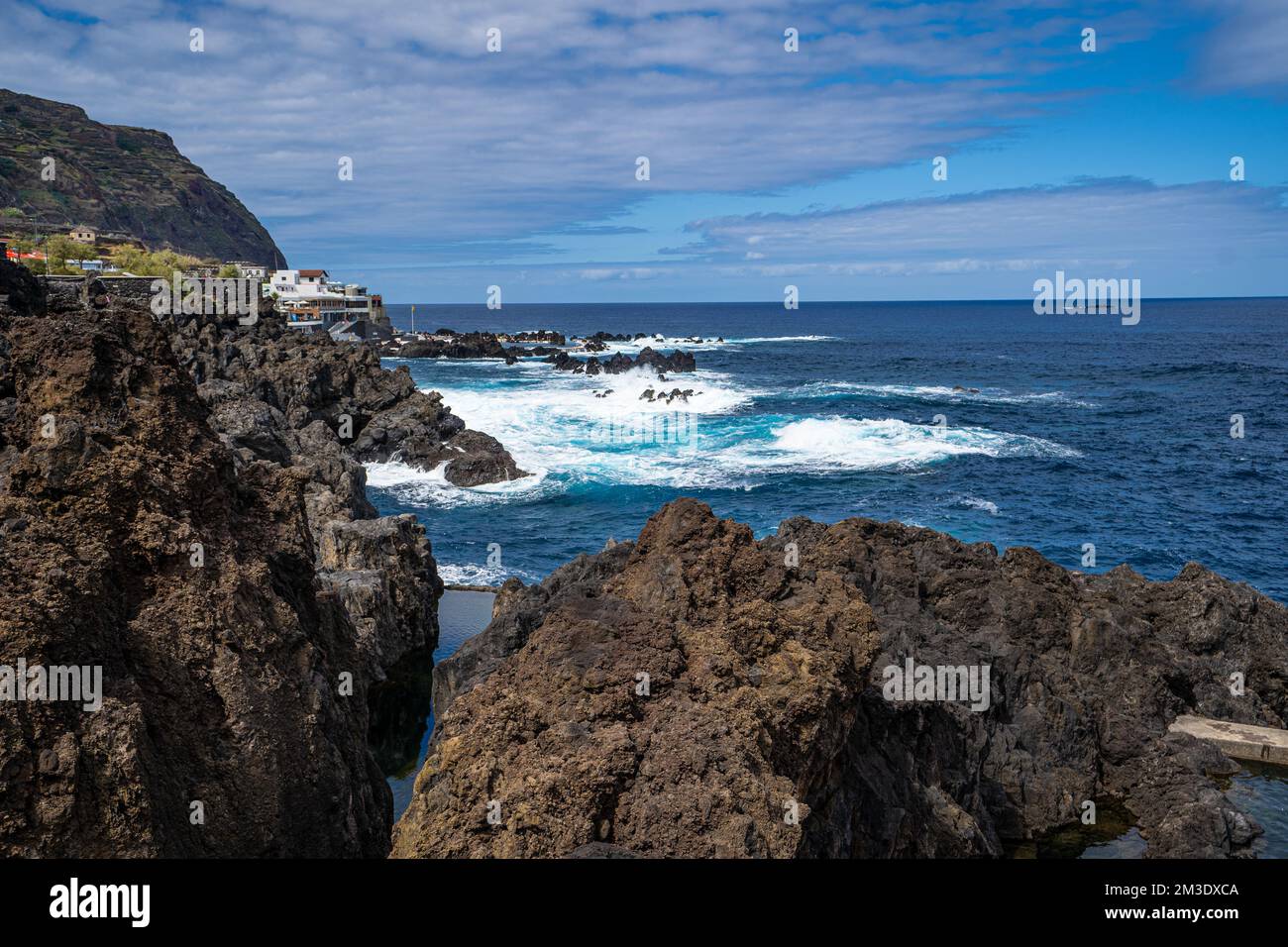 Porto Moniz, rocks and waves at vulcanic coast - beautiful landscape ...