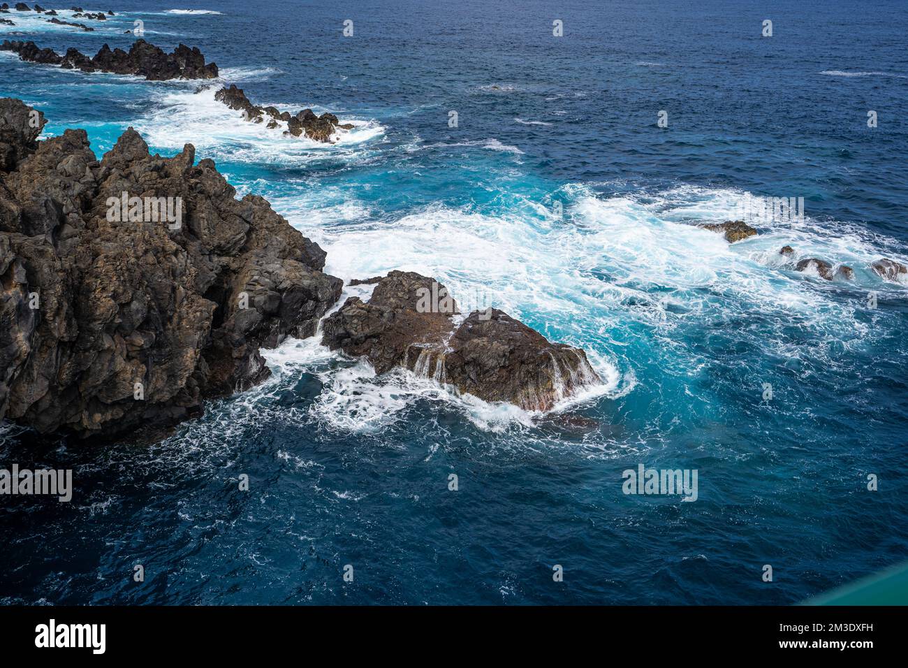 Porto Moniz, rocks and waves at vulcanic coast - beautiful landscape ...
