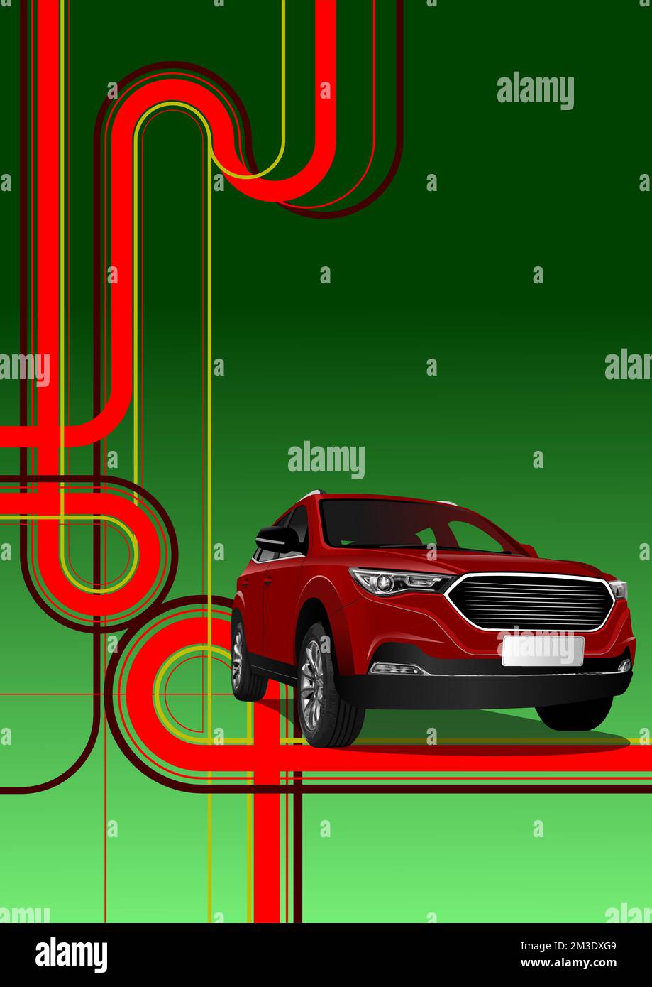 Red car on junction background. Vector 3d illustration Stock Vector ...