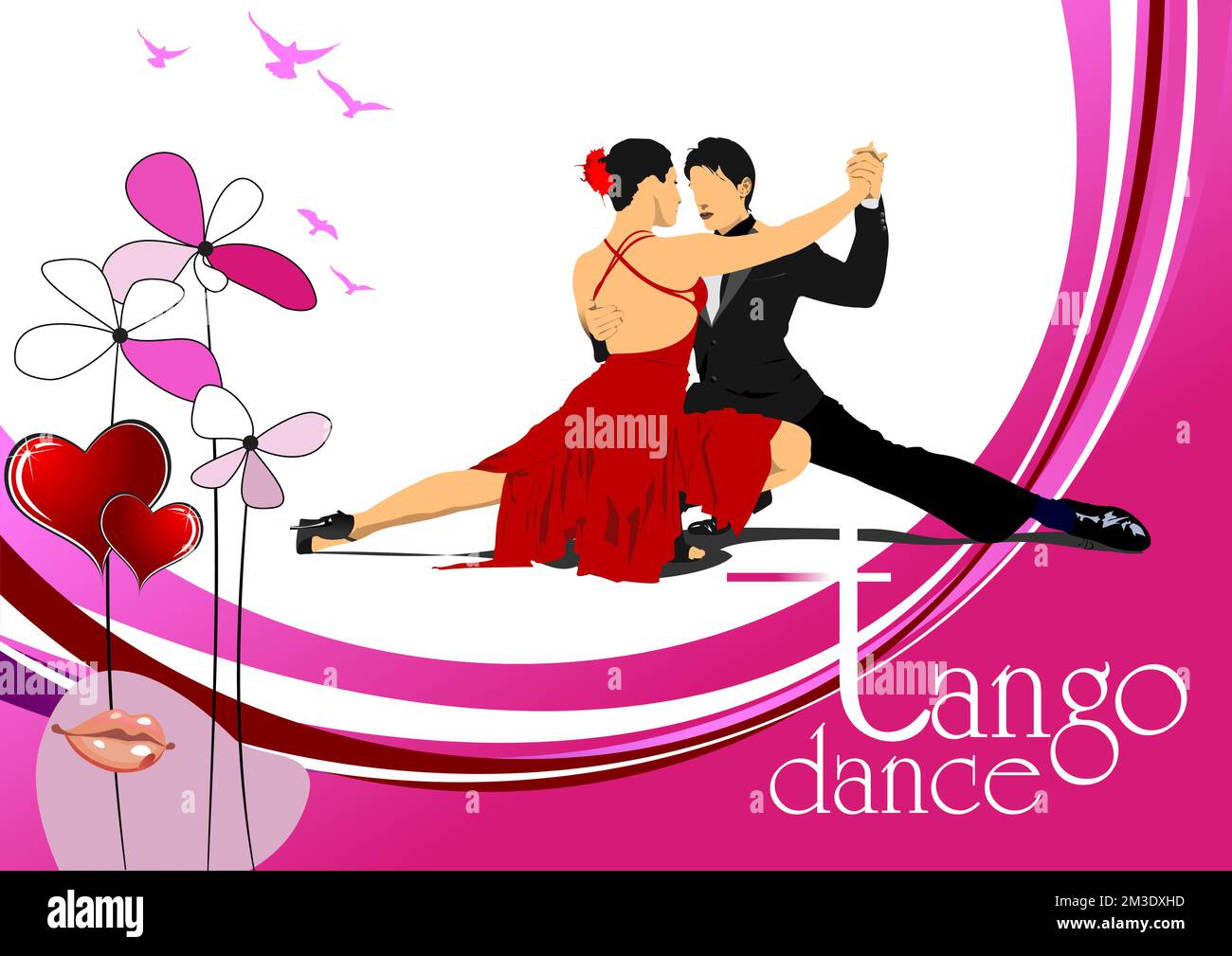 Couple dancing a tango. Valentine day. Vector Colored 3d illustration ...