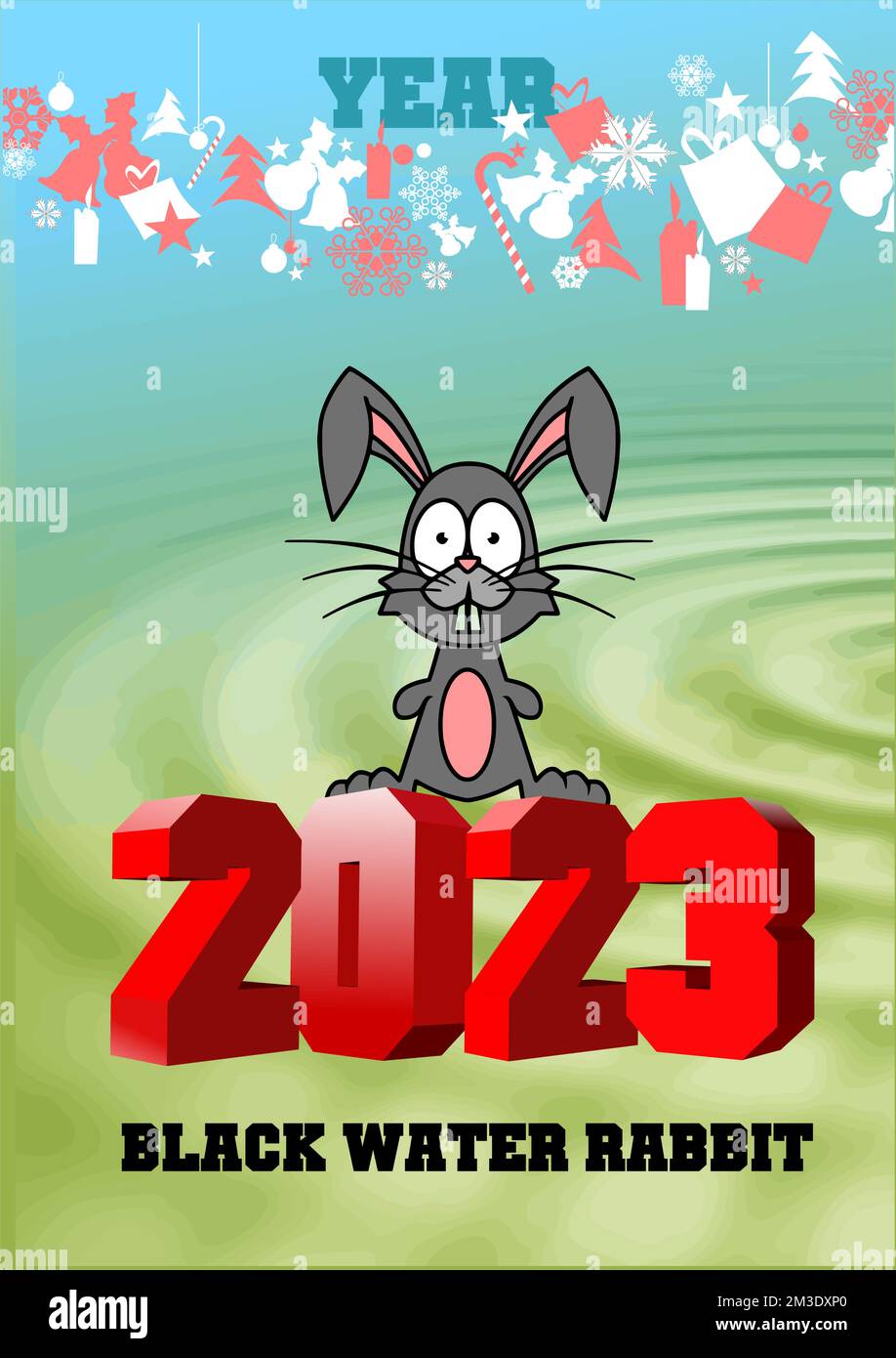 Happy Chinese New Year of Black Water Rabbit Greeting Banner Card. 3d ...