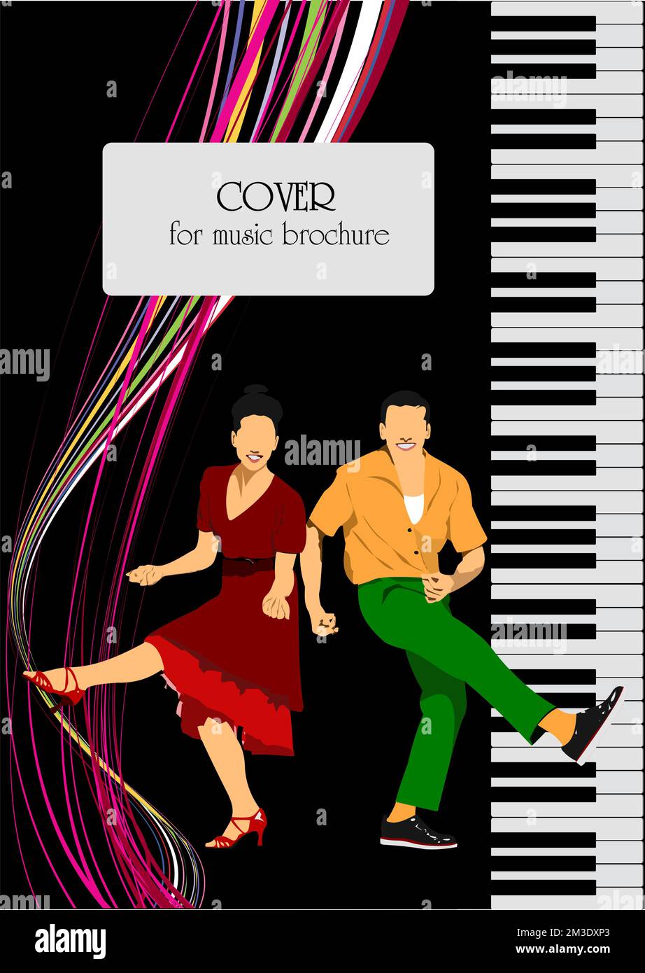 Abstract cover for musical brochure with rock-n-rill dancers. Vector 3d ...