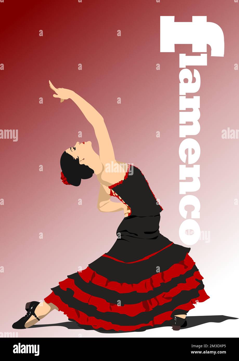 Beautiful young woman dancing flamenco. Vector 3d illustration Stock ...