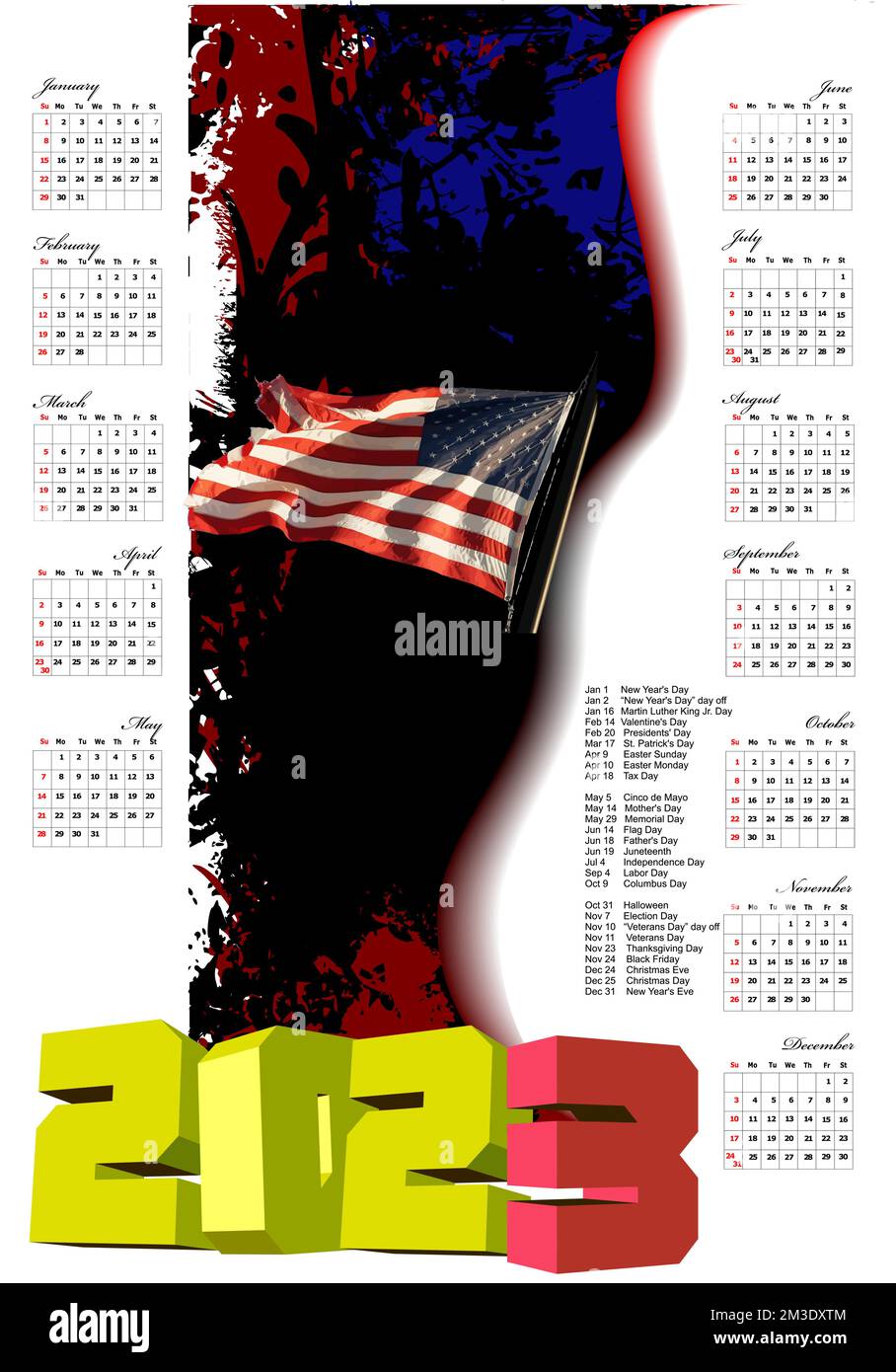 2023 calendar with holidays vector vectors hi-res stock photography and ...
