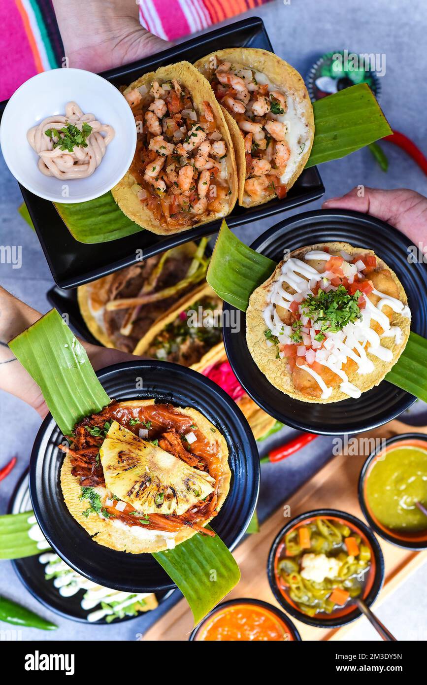 Mexican tacos side view hi-res stock photography and images - Alamy