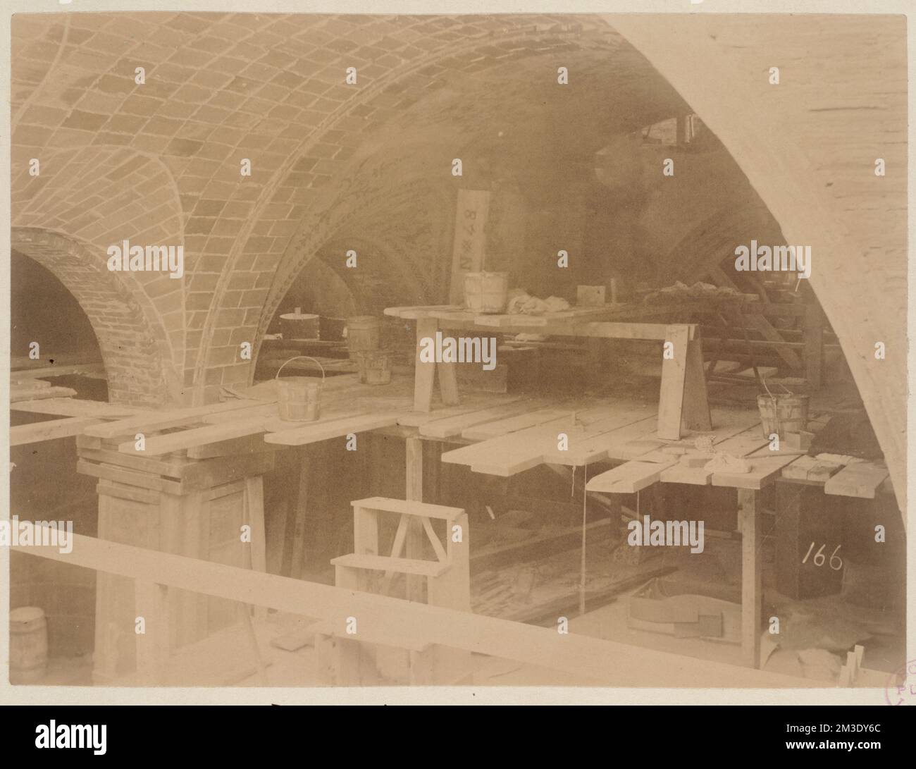 Laying tile for mosaic ceiling in Entrance Hall, construction of the ...