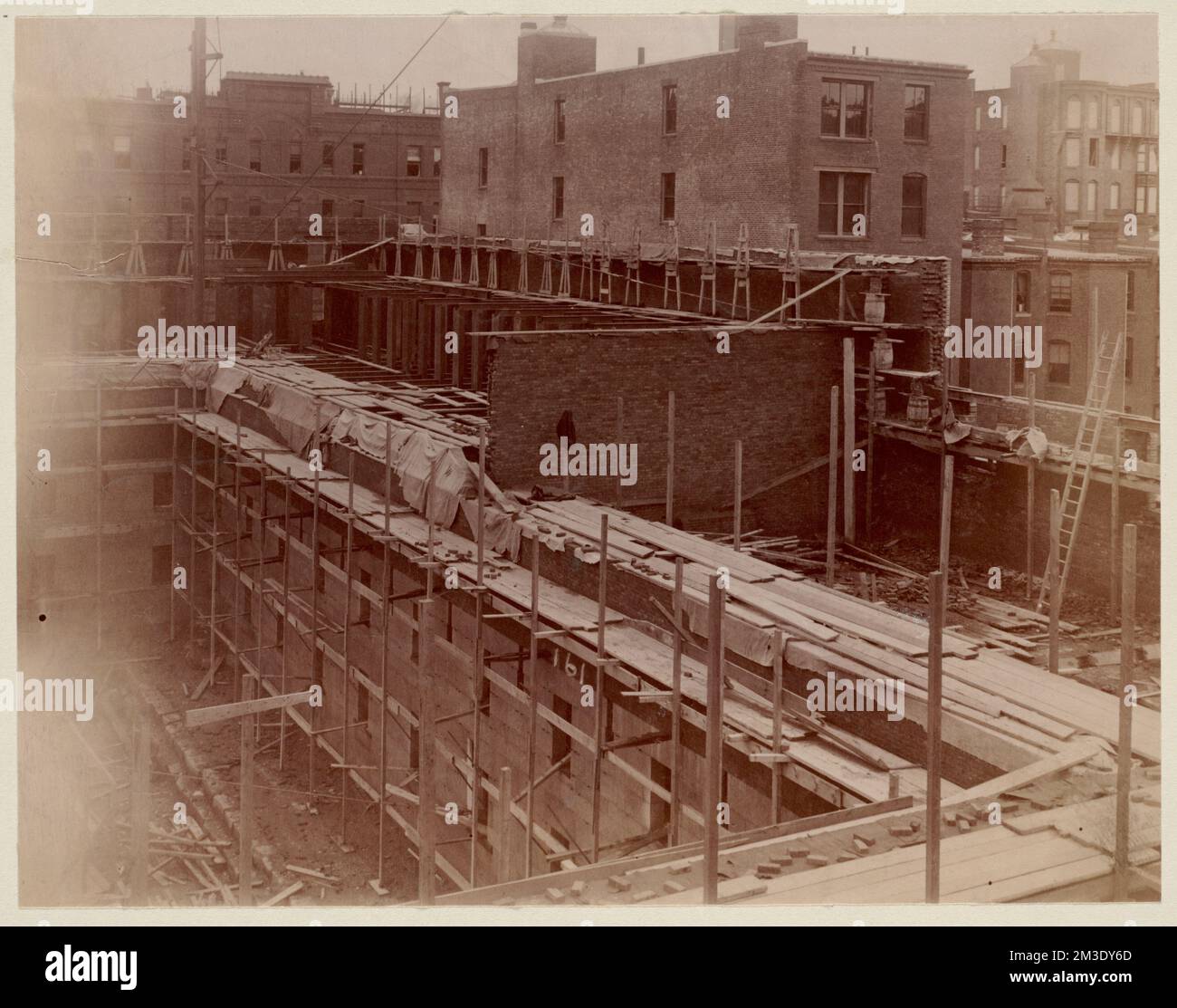 Laying brick, Courtyard west wall, construction of McKim Building ...