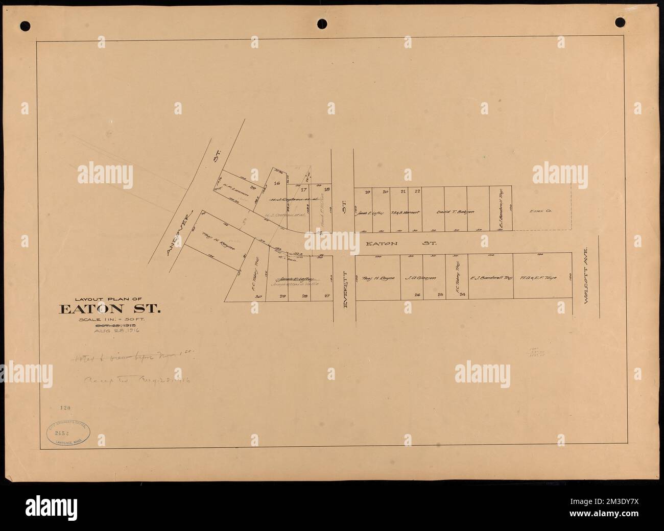 Layout plan of Eaton St. , Streets. Lawrence Stock Photo - Alamy