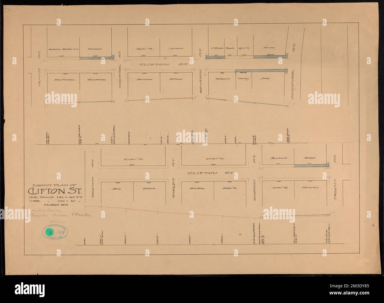 Layout plan of Clifton St. , Streets. Lawrence Stock Photo - Alamy