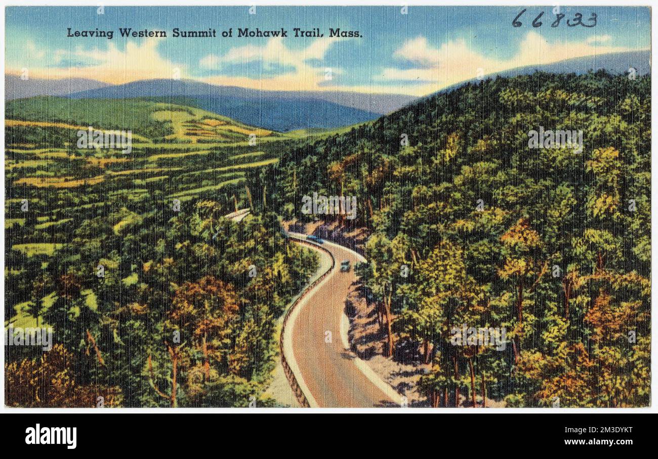 Leaving Western Summit of Mohawk Trail, Mass. , Roads, Tichnor Brothers ...