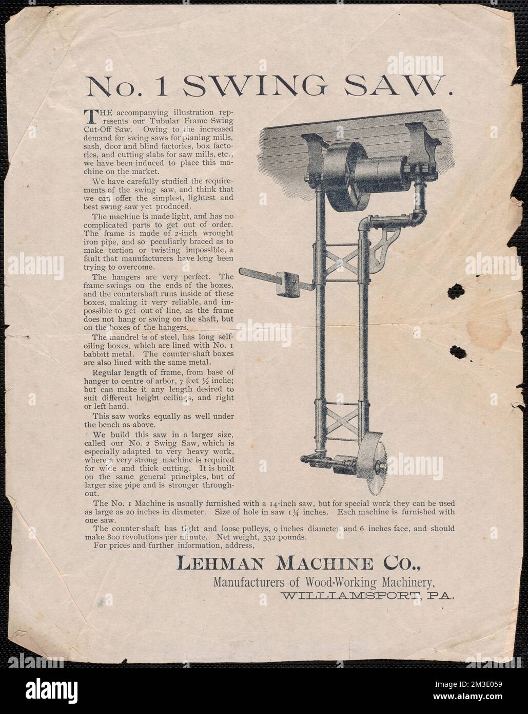 Lehman Machine Company no. 1 swing saw , Saws Stock Photo - Alamy