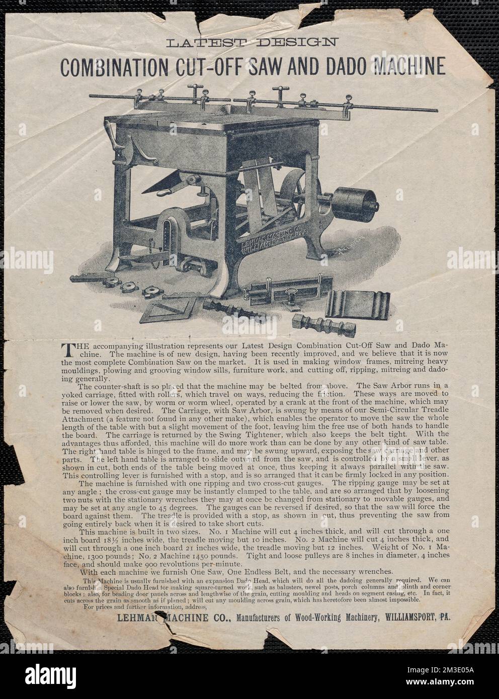 Lehman Machine Company saw and dado machine , Saws Stock Photo - Alamy