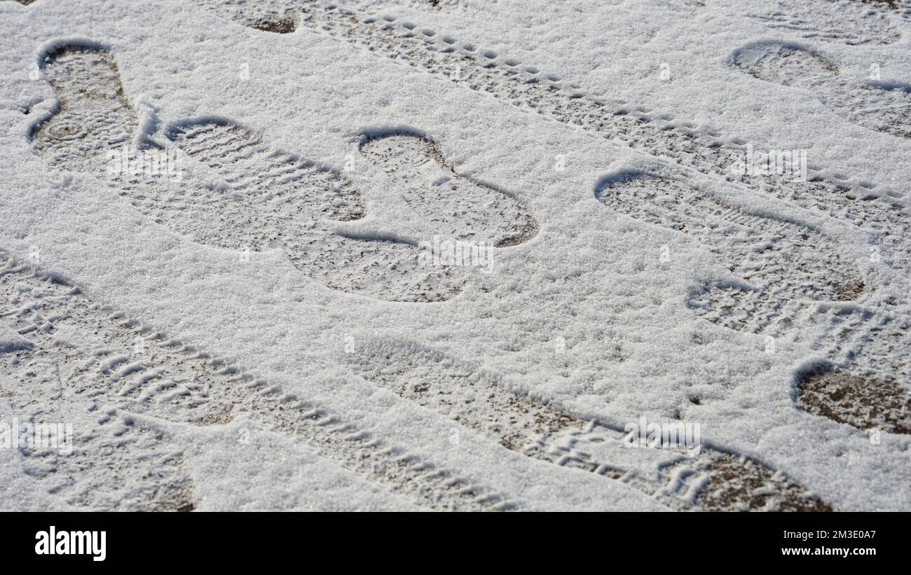 I took a picture of the snow footprint on the way Stock Photo - Alamy
