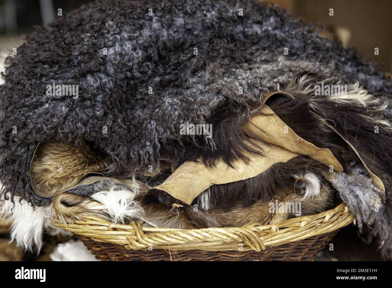 Detail of animal skins in an old market Stock Photo - Alamy