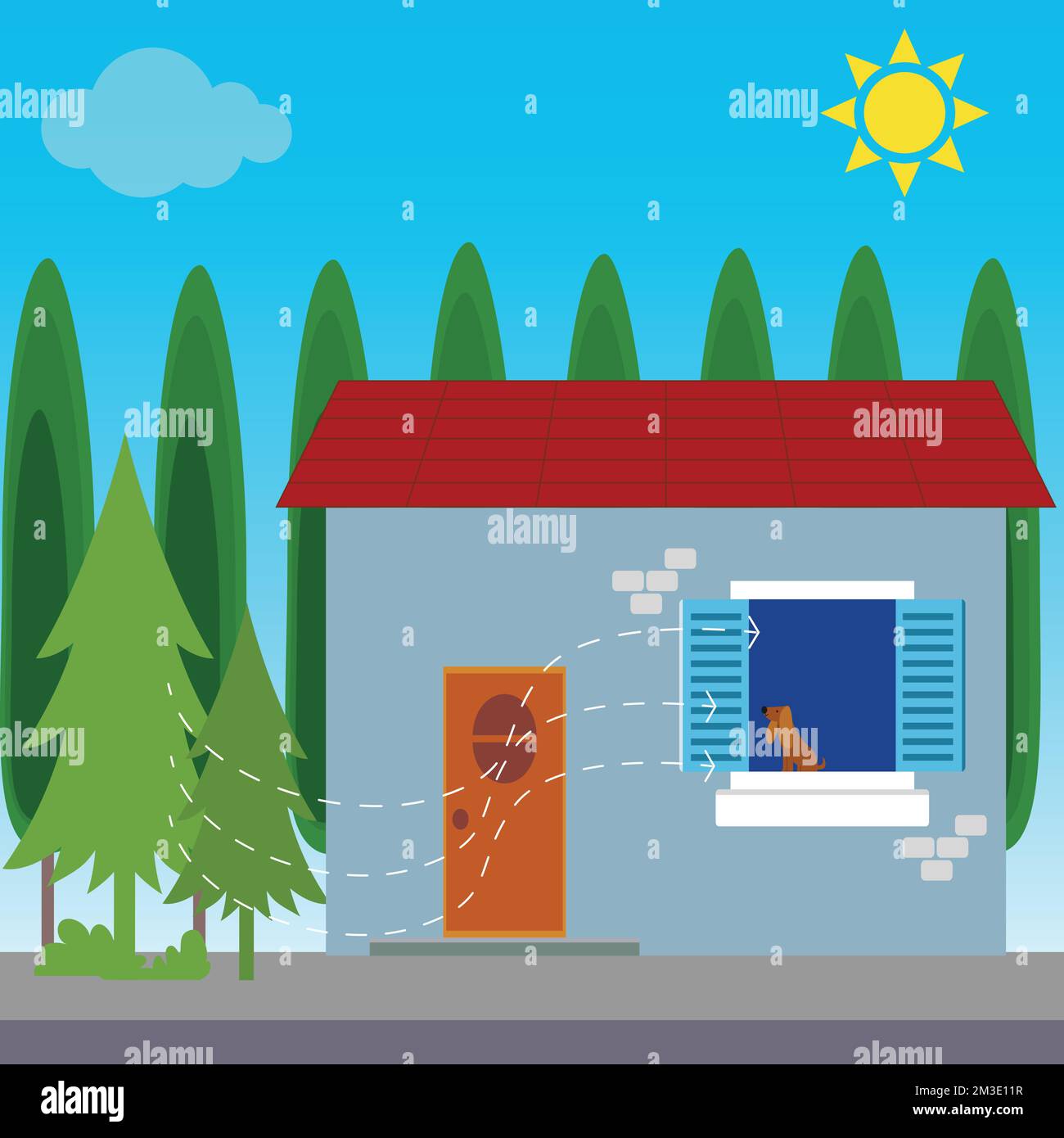 House in nature with open window, ventilation concept Stock Vector ...