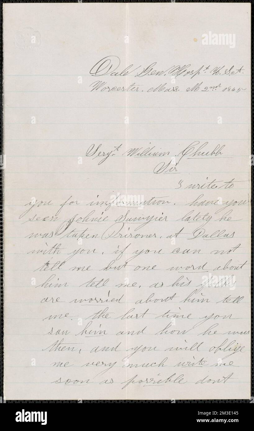 Letter from Fredric A. Griffin, Dale General Hospital, Worcester, Mass ...
