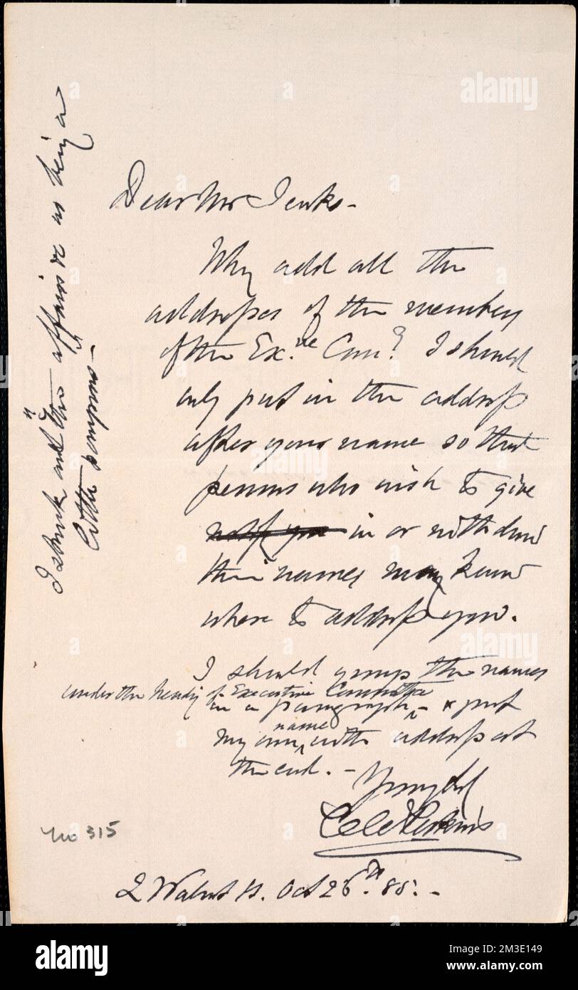 Letter from Charles C. Perkins to Francis H. Jenks, 1885 October 26 ...