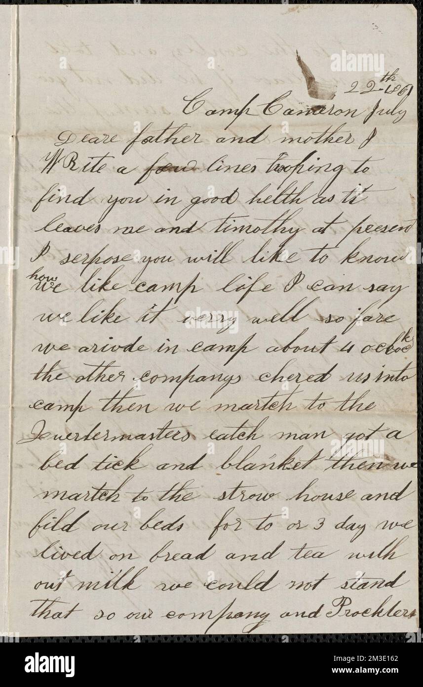 Letter from John Jubb, Camp Cameron, to Thomas Jubb, July 22, 1861 ...