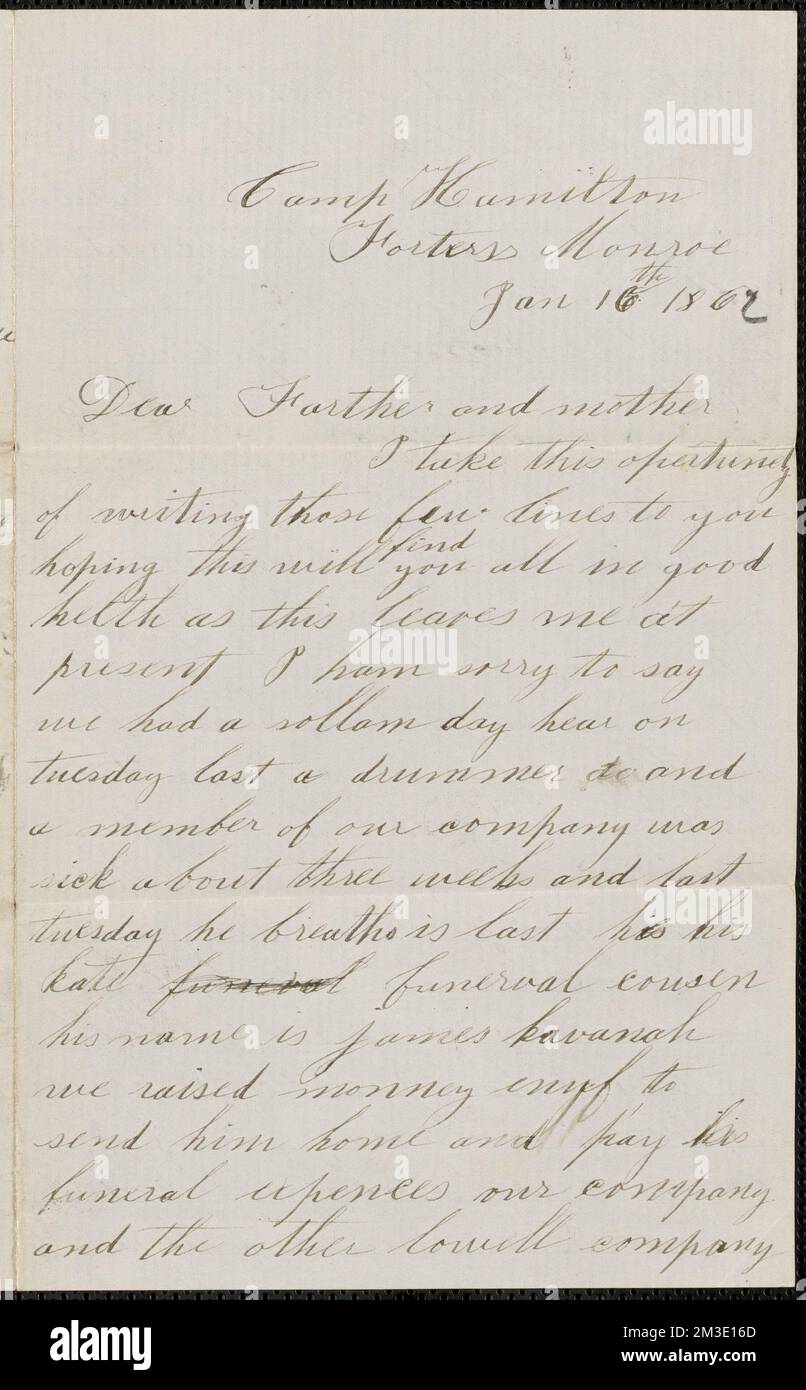 Letter from John Jubb, Camp Hamilton, Fortress Monroe, to Thomas and ...