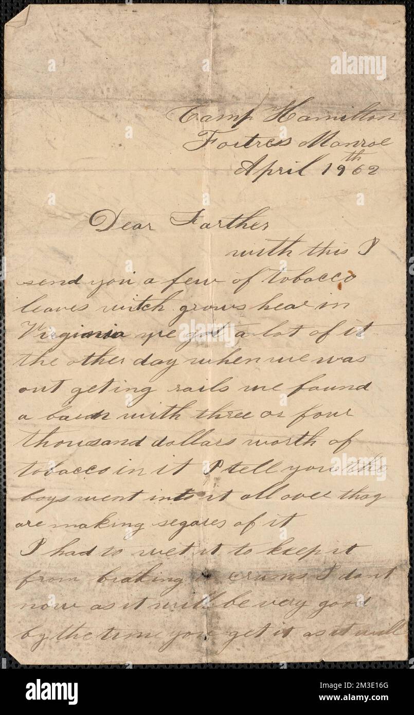 Letter from John Jubb, Camp Hamilton, Fortress Monroe, to Thomas Jubb ...
