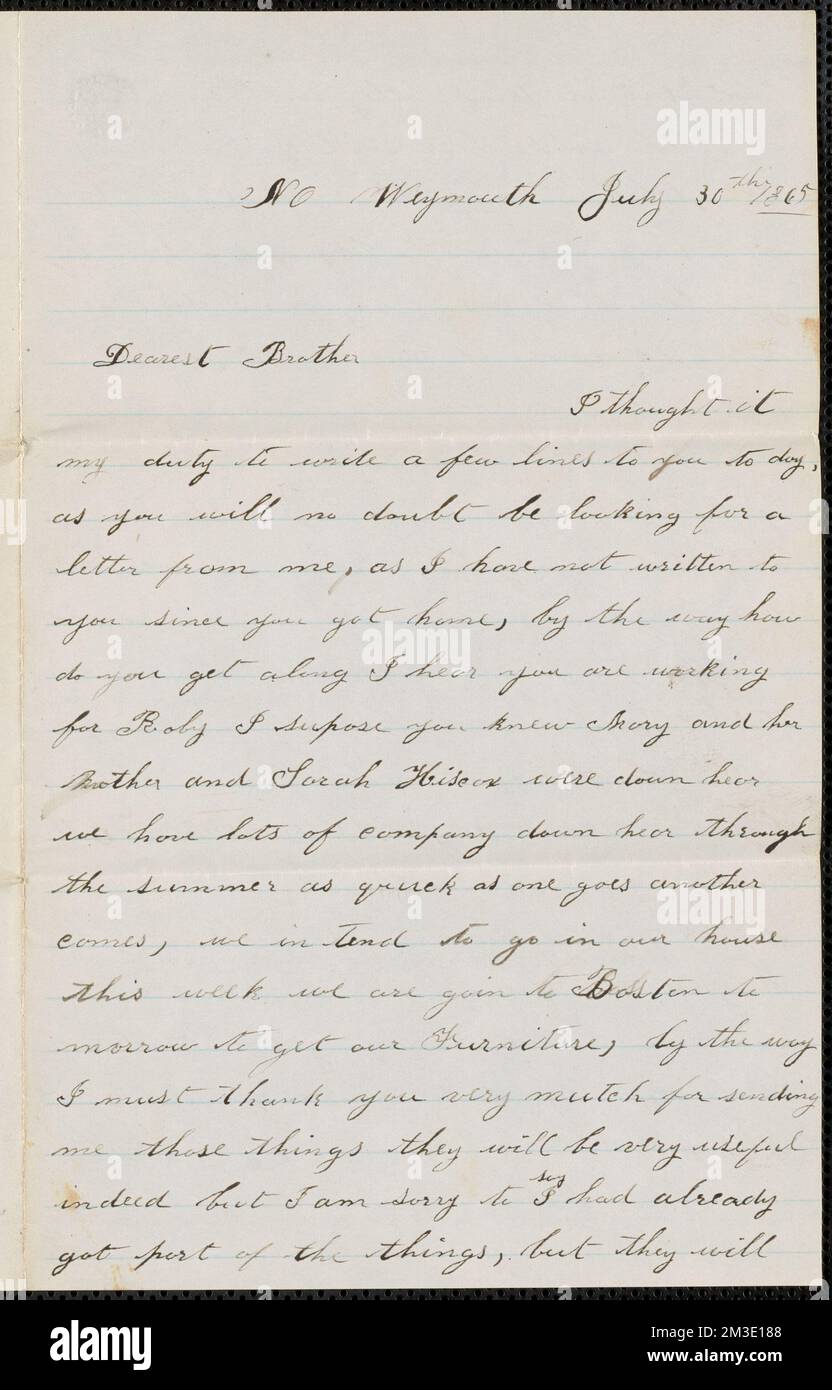 Letter from Lizz Culley, No. Weymouth, to William Jubb, West Chelmsford ...