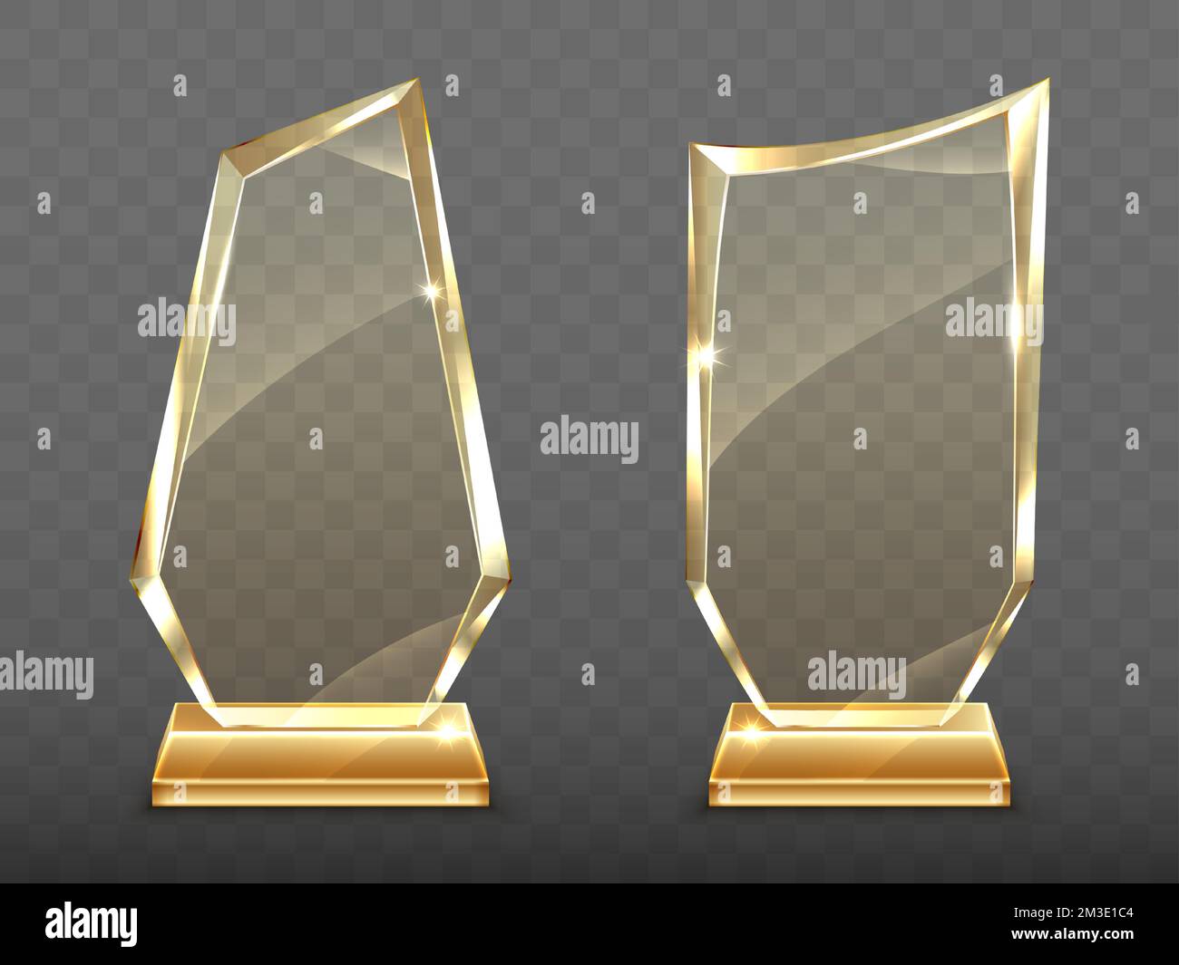 Glass trophy on gold base, transparent crystal winner award. Vector ...