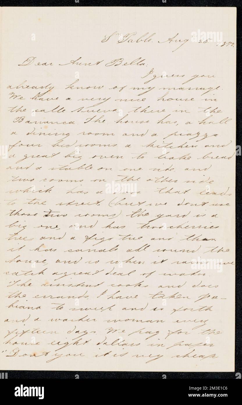 Letter to Aunt Bella from niece Carmita, San Pablo, August 25, 1872 ...