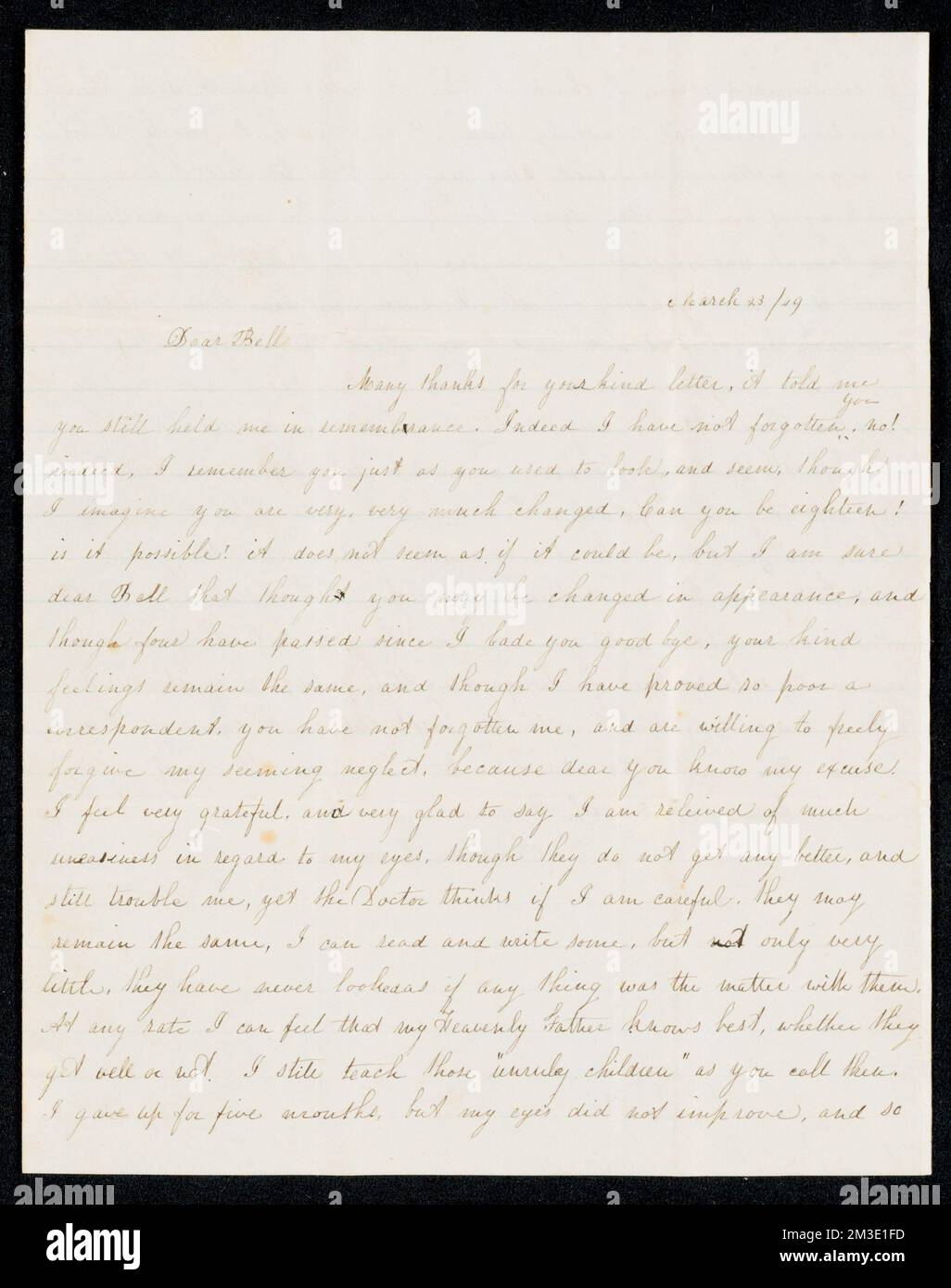 Letter to 'Belle' from 'Lissie' [?], March 23, 1849 ,. Isabelle Peirce ...