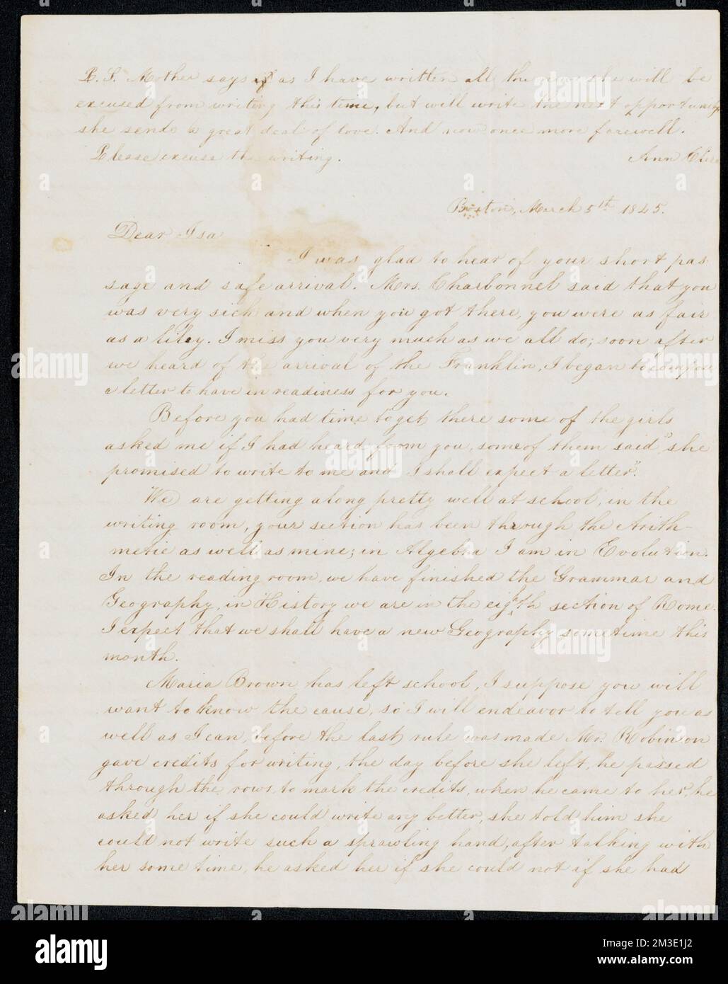 Letter to 'Isa', Trinidad de Cuba, from cousin Ann Eliza, March 5, 1845 ...