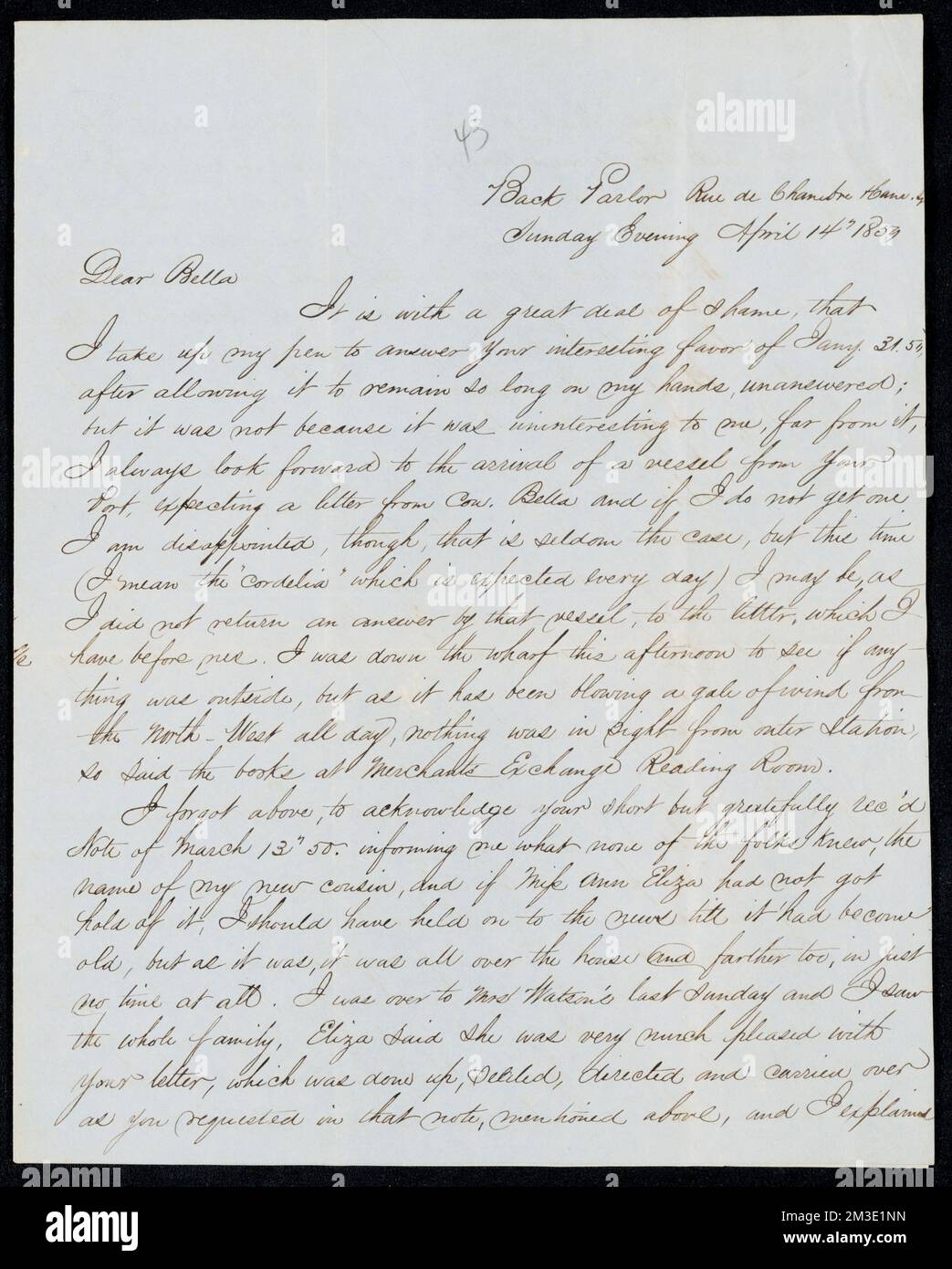 Letter to Isabel from cousin Daniel, Boston, April 15, 185 ...