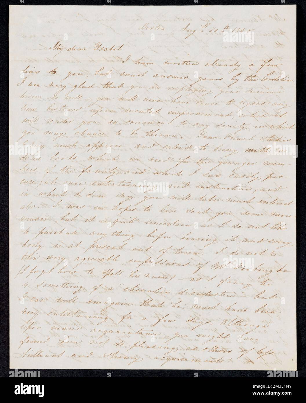 Letter to Isabel from Eliza H. [?] Carret, her mother, August 20, 1848 ...