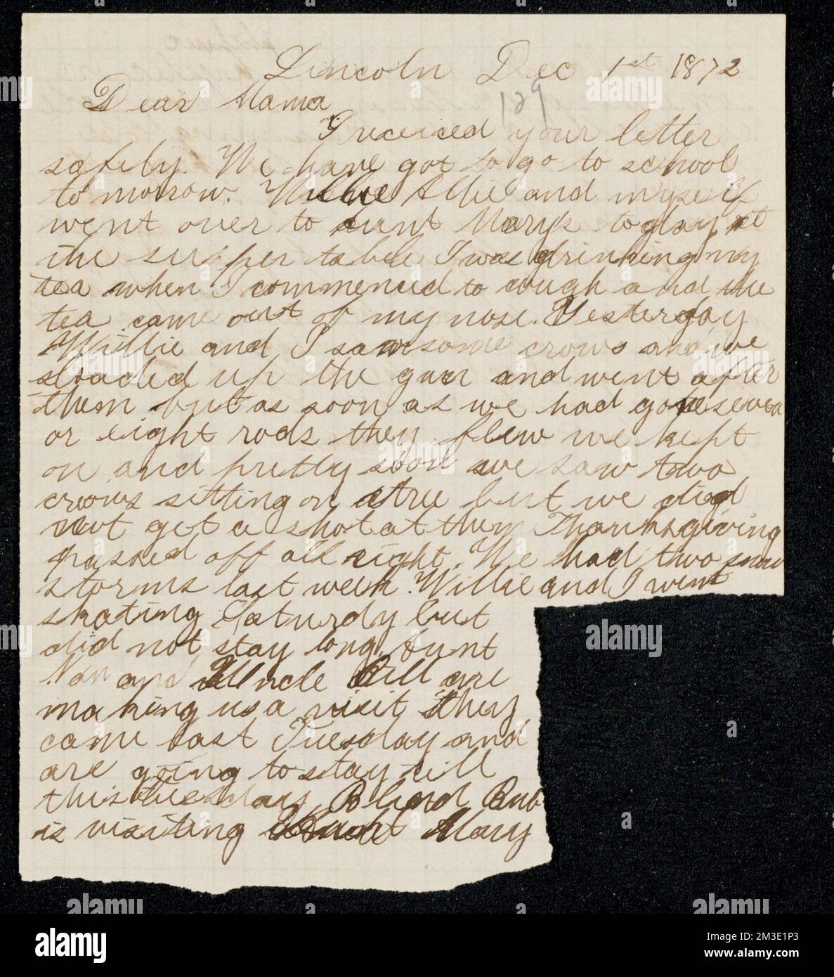 Letter to 'Mama' from Amos, Lincoln, December 1, 1872 ,. Isabelle ...