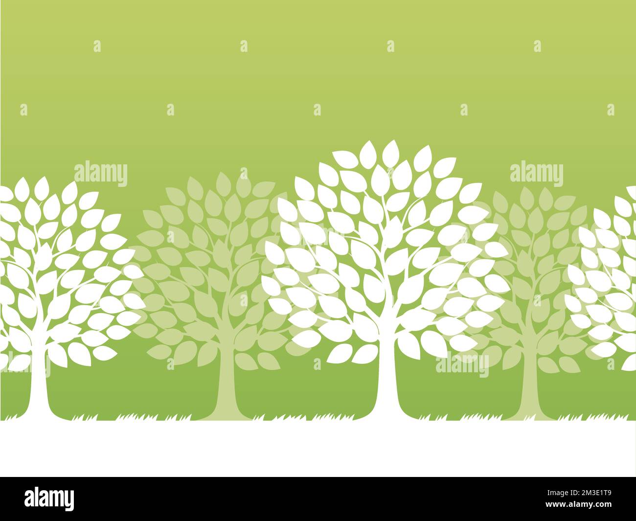 Seamless vector springtime background illustration with tree silhouette ...