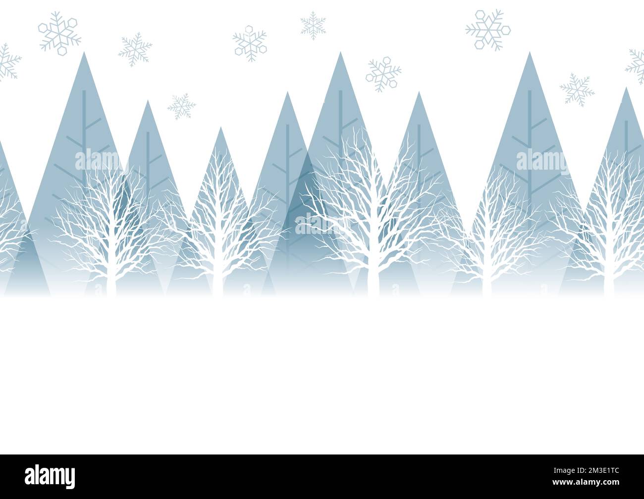 Seamless winter forest background fading into white text space, vector ...