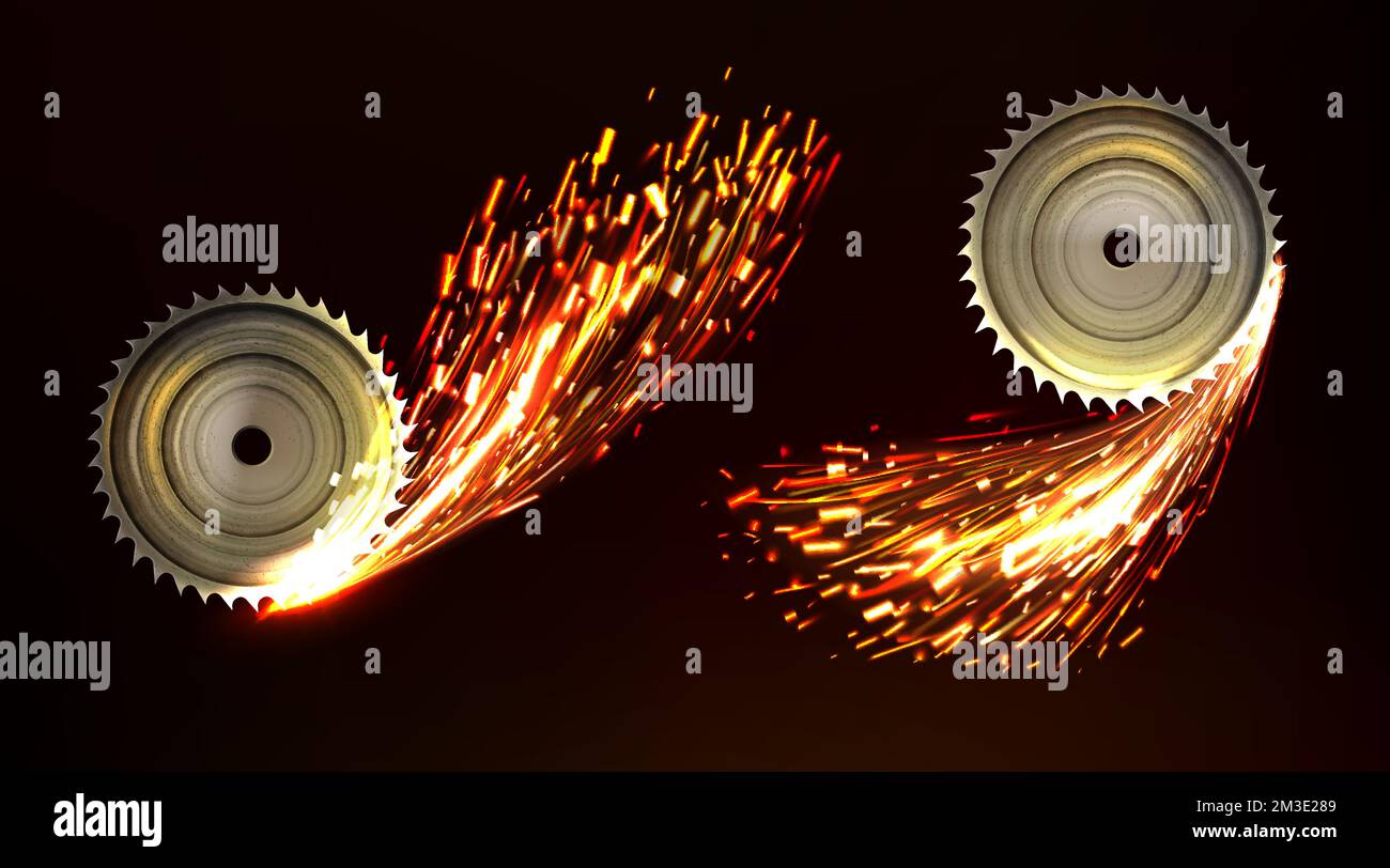 Circular saw blades with sparks, metal work with welding fire sparkling ...